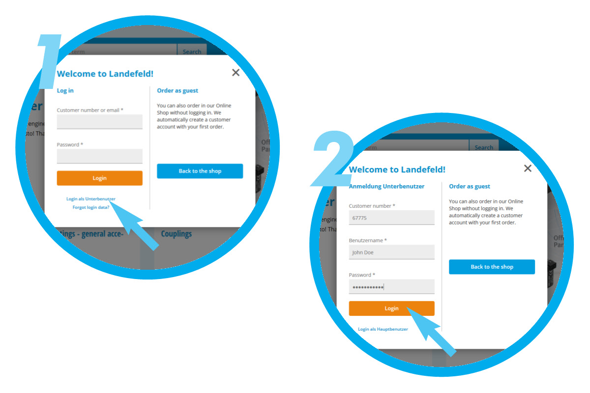 Sub-user is the new function in the Landefeld Online-Shop!